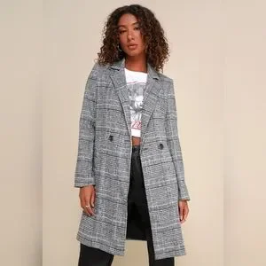 Lulus | Jackets & Coats | Lulus Chilly Out Black And White Glen Plaid ...